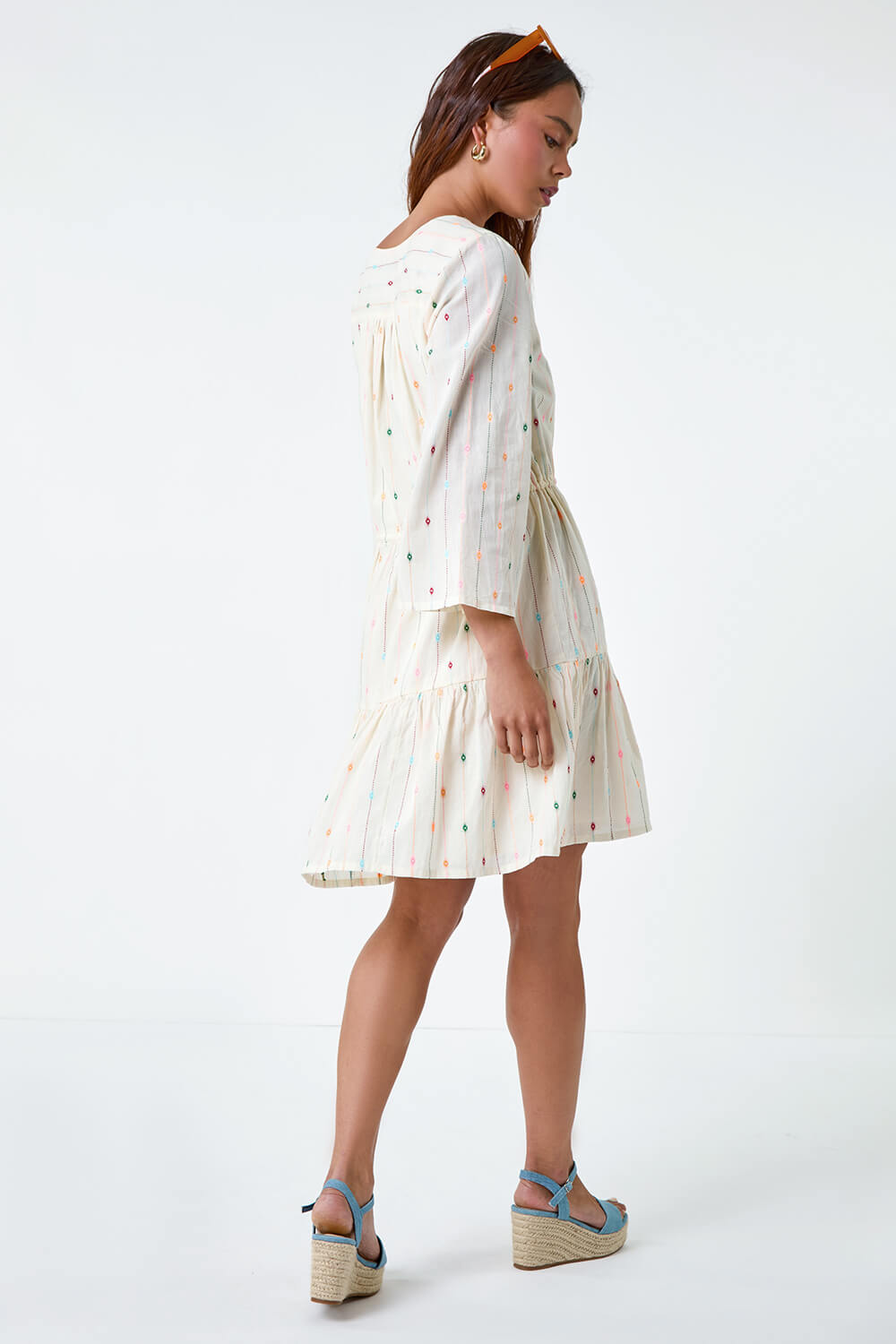 Ivory Petite Cotton Embroidered Smock Dress | Roman UK