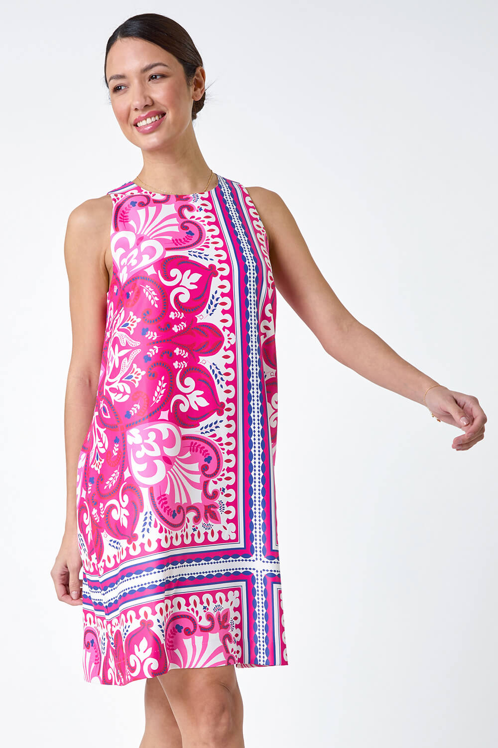 Cerise Scarf Print Satin Feel Shift Dress | Roman UK