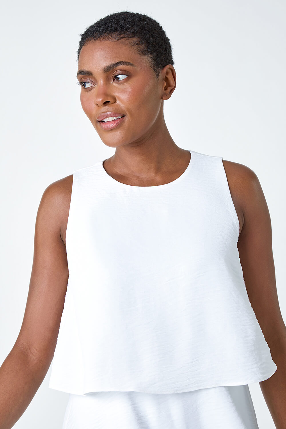 Ivory Tiered Sleeveless Vest Top | Roman UK