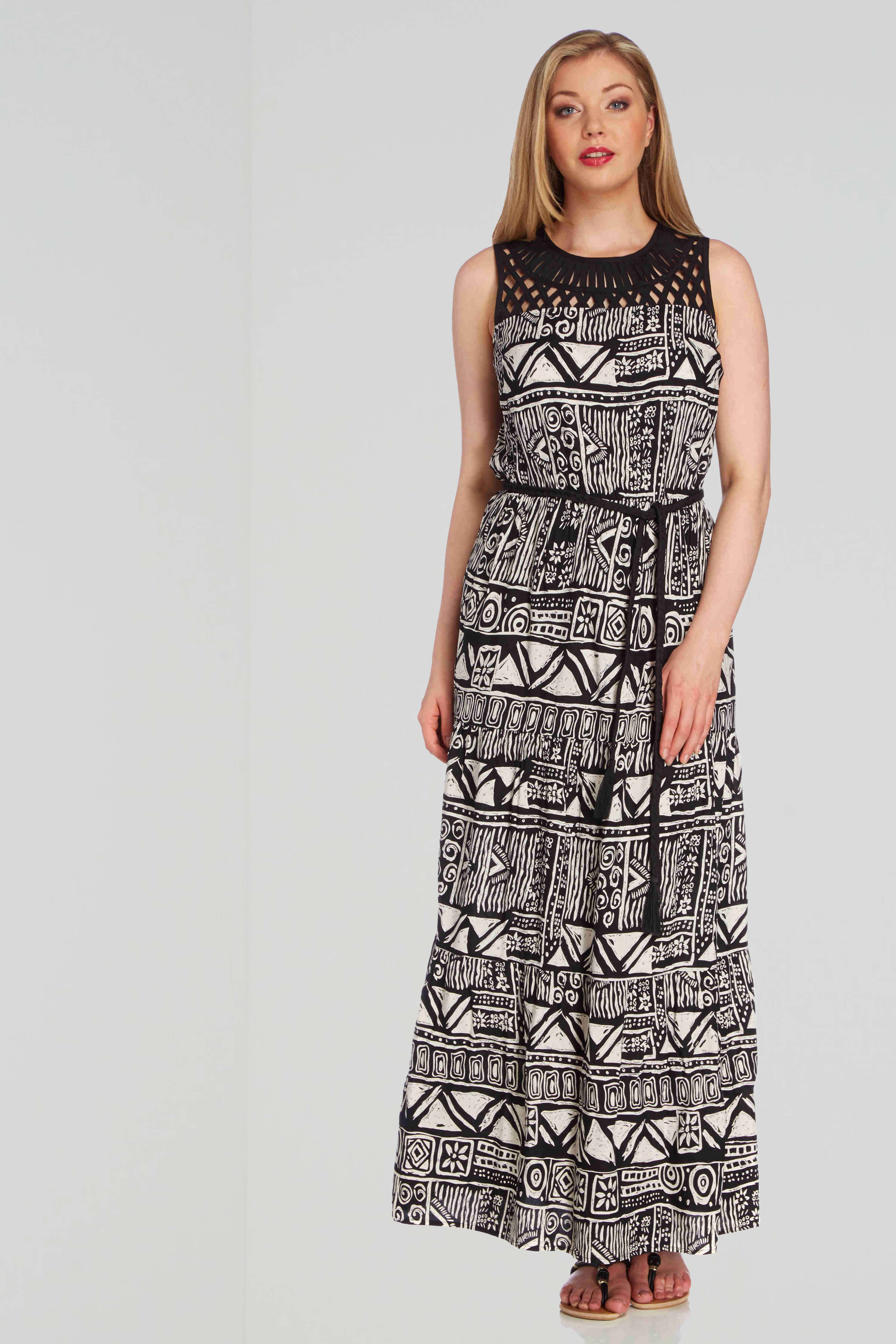 Aztec Print Maxi Dress in Black - Roman Originals UK