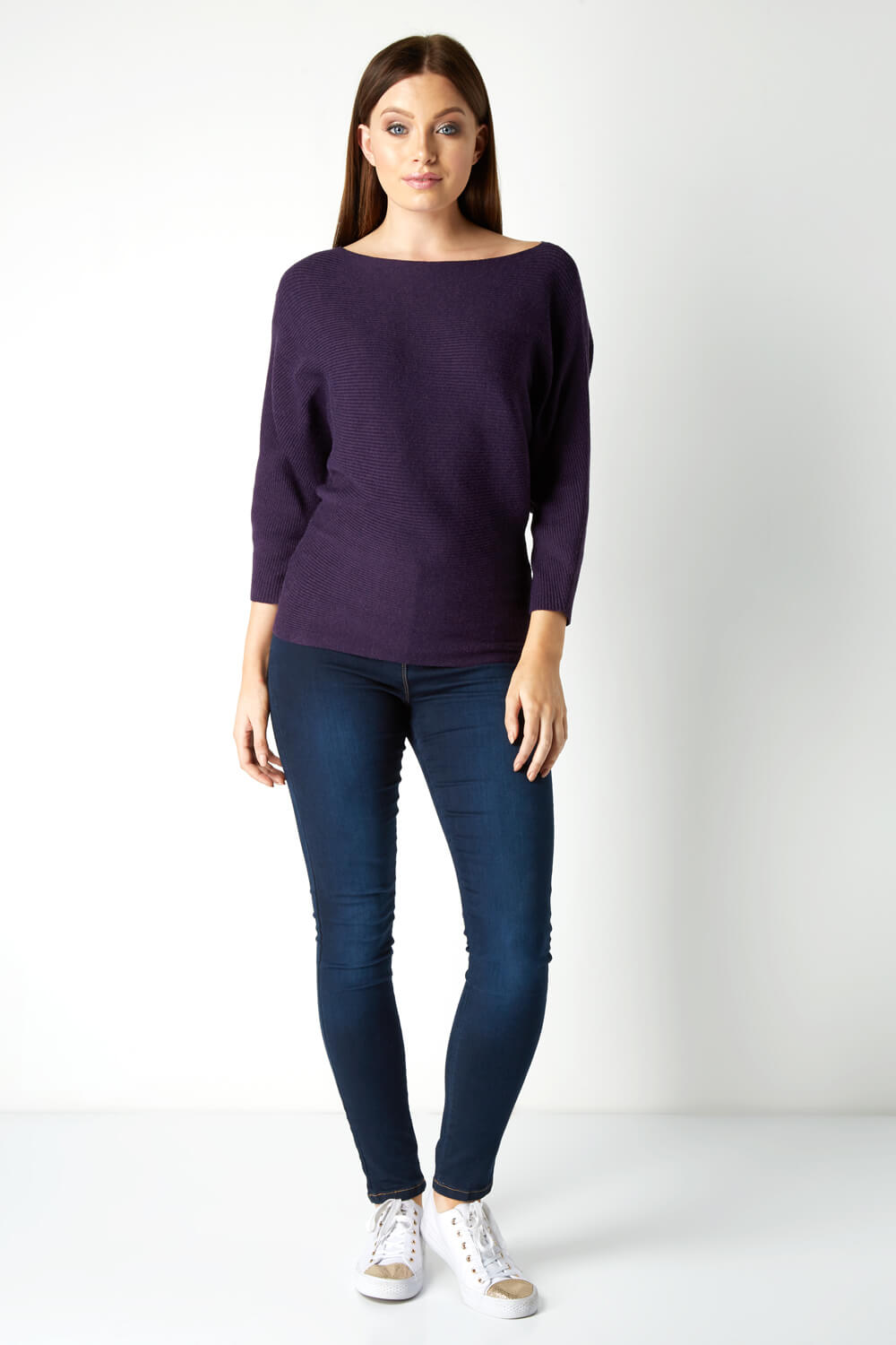 Ribbed Batwing Jumper in Plum - Roman Originals UK