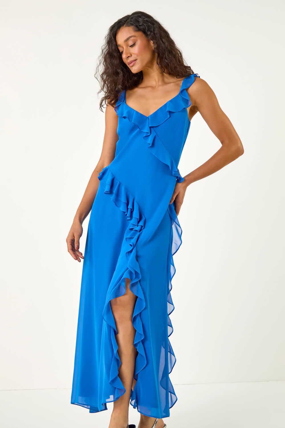 Royal Blue Dusk Frill Maxi Dress | Roman UK