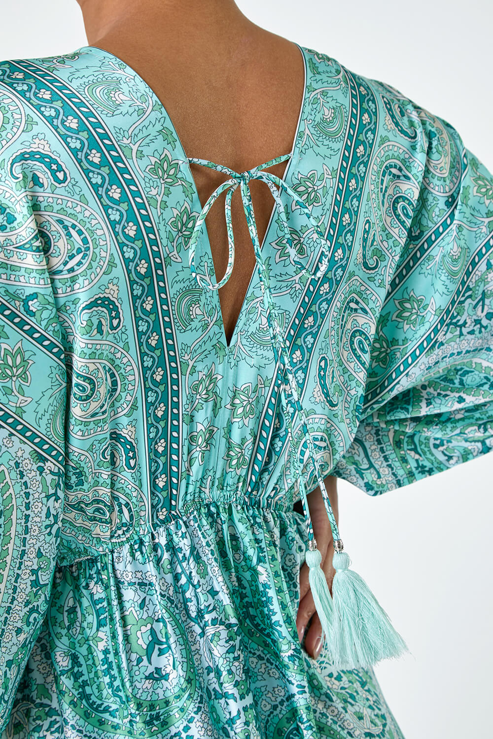 Green Tie Back Tassel Detail Tiered Dress | Roman UK