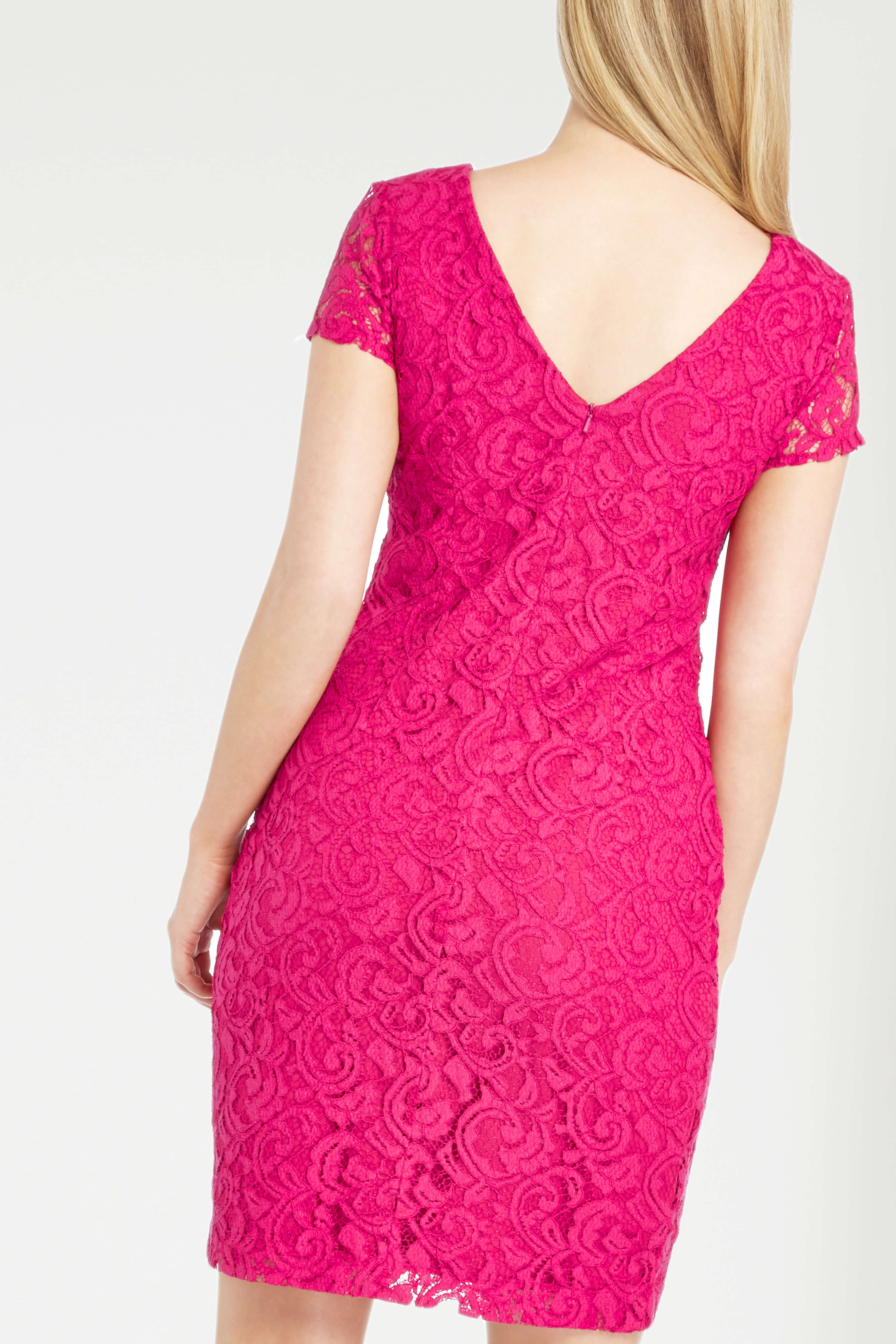 Lace V Back Dress in MAGENTA - Roman Originals UK