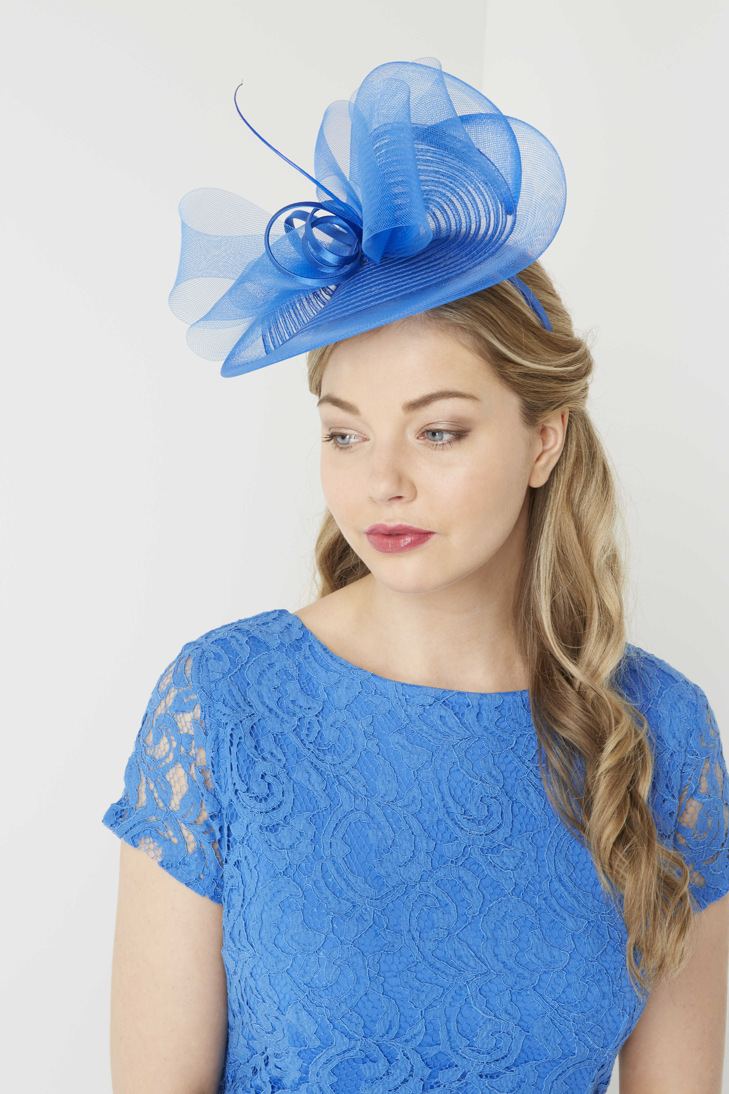 Stitch Detail Crinoline Fascinator in Blue - Roman Originals UK