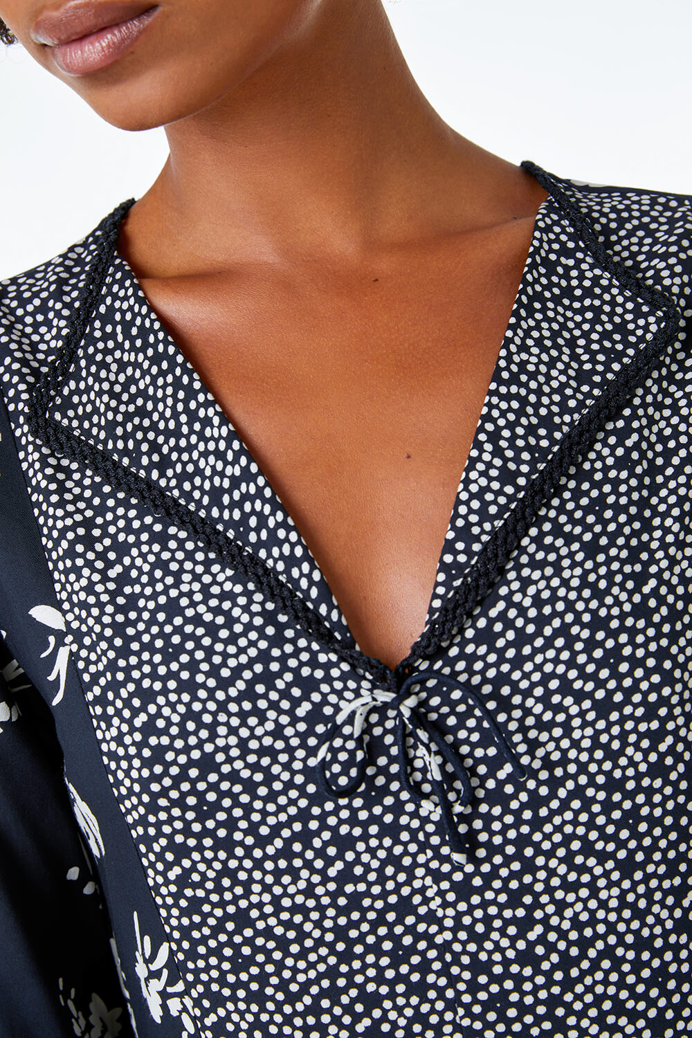 Contrast Floral Smock Dress in Black - Roman Originals UK