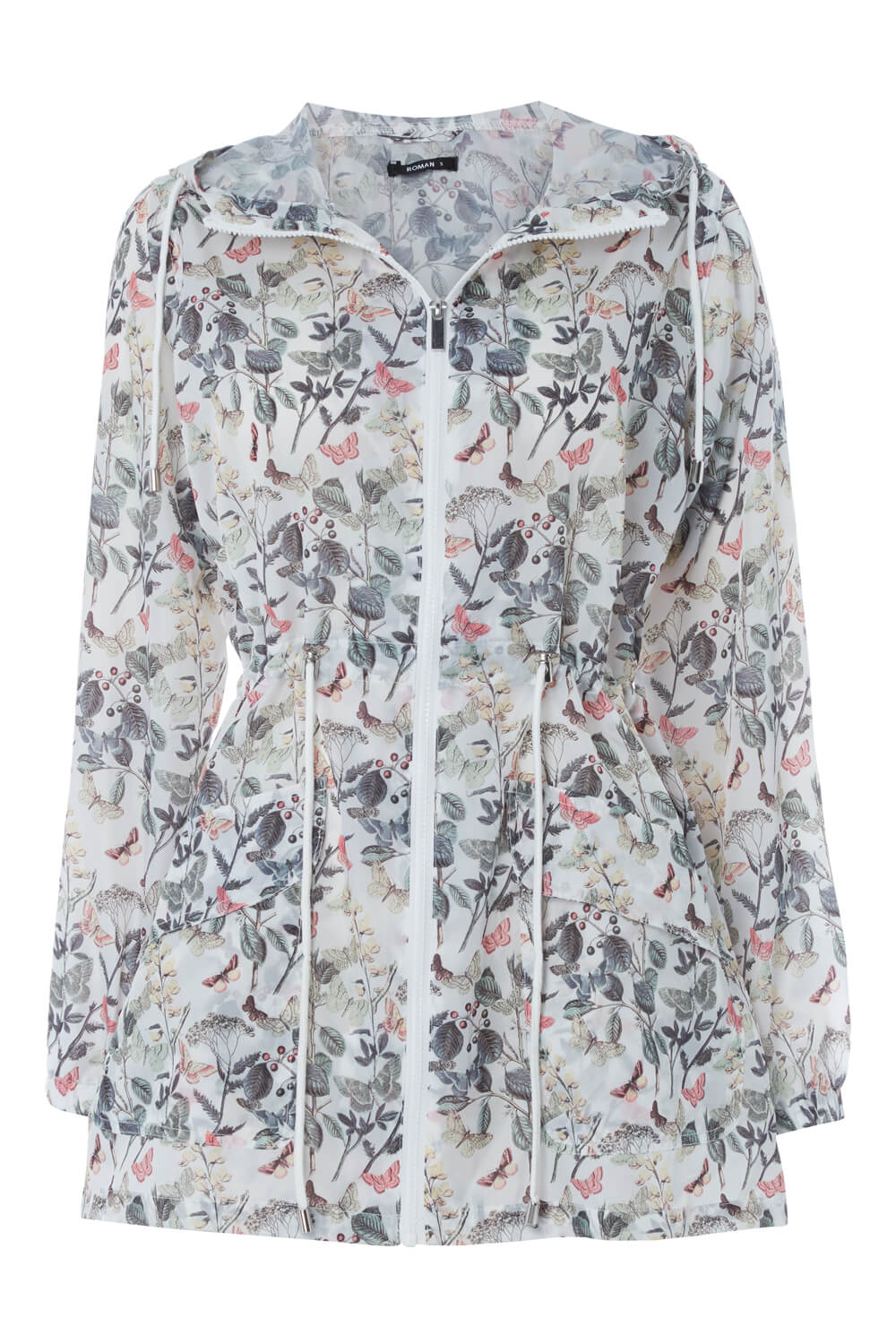 Floral Print Hooded Rain Mac in Ivory - Roman Originals UK