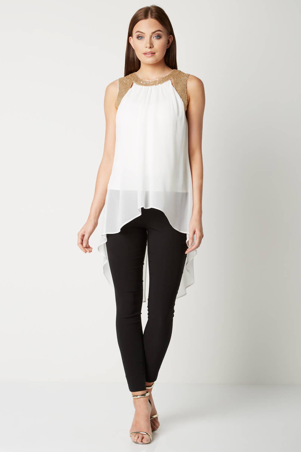 Sequin Cut Out Top in Ivory - Roman Originals UK