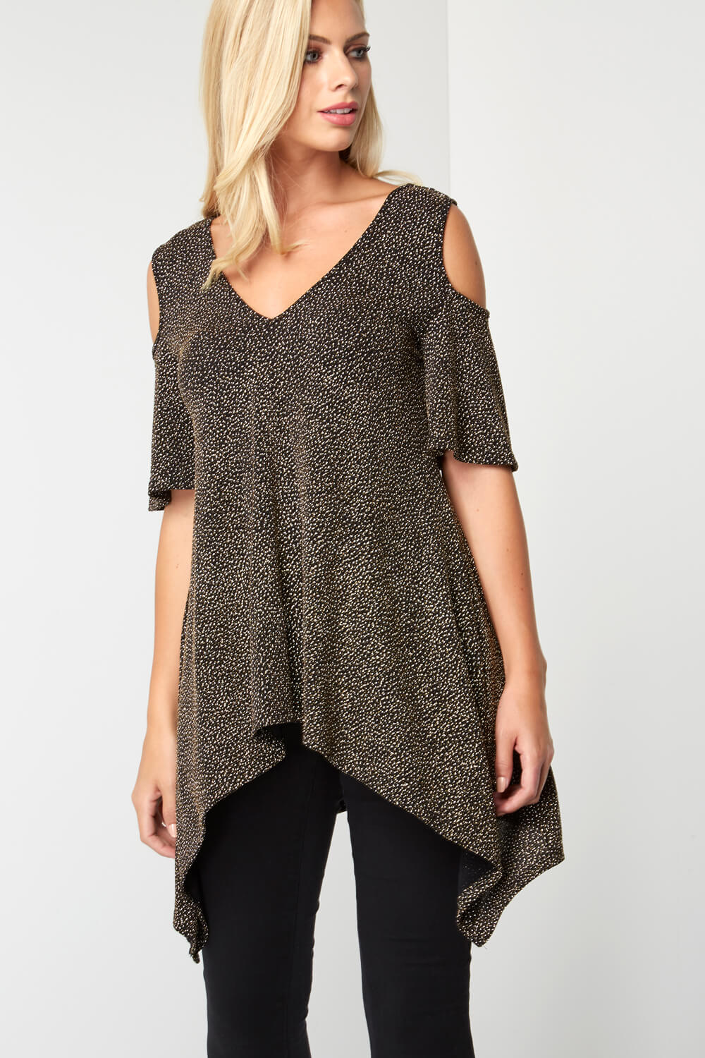 Sparkle Cold Shoulder Top in Gold - Roman Originals UK