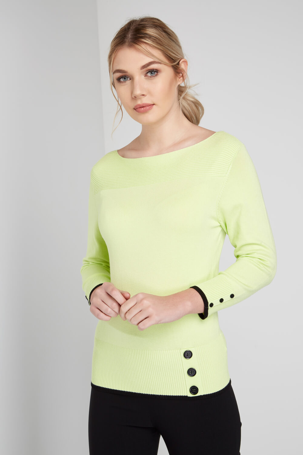 Contrast Button Jumper in Green - Roman Originals UK